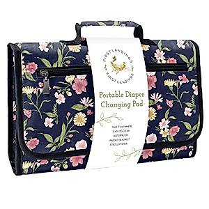 First Landings Portable Diaper Changing Pad - Convenient Travel Changing Pad and Wipe Holder - Portable Changing Pad - Navy