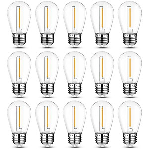 Mlambert LED String Light Bulbs, Shatterproof Outdoor String S14 Replacement Light Bulbs, Waterproof 1W LED Edison Bulbs Equal to 11W Incandescent, 2700K Warm White, E26 Bulb, 15 Pack, Not Solar Bulbs