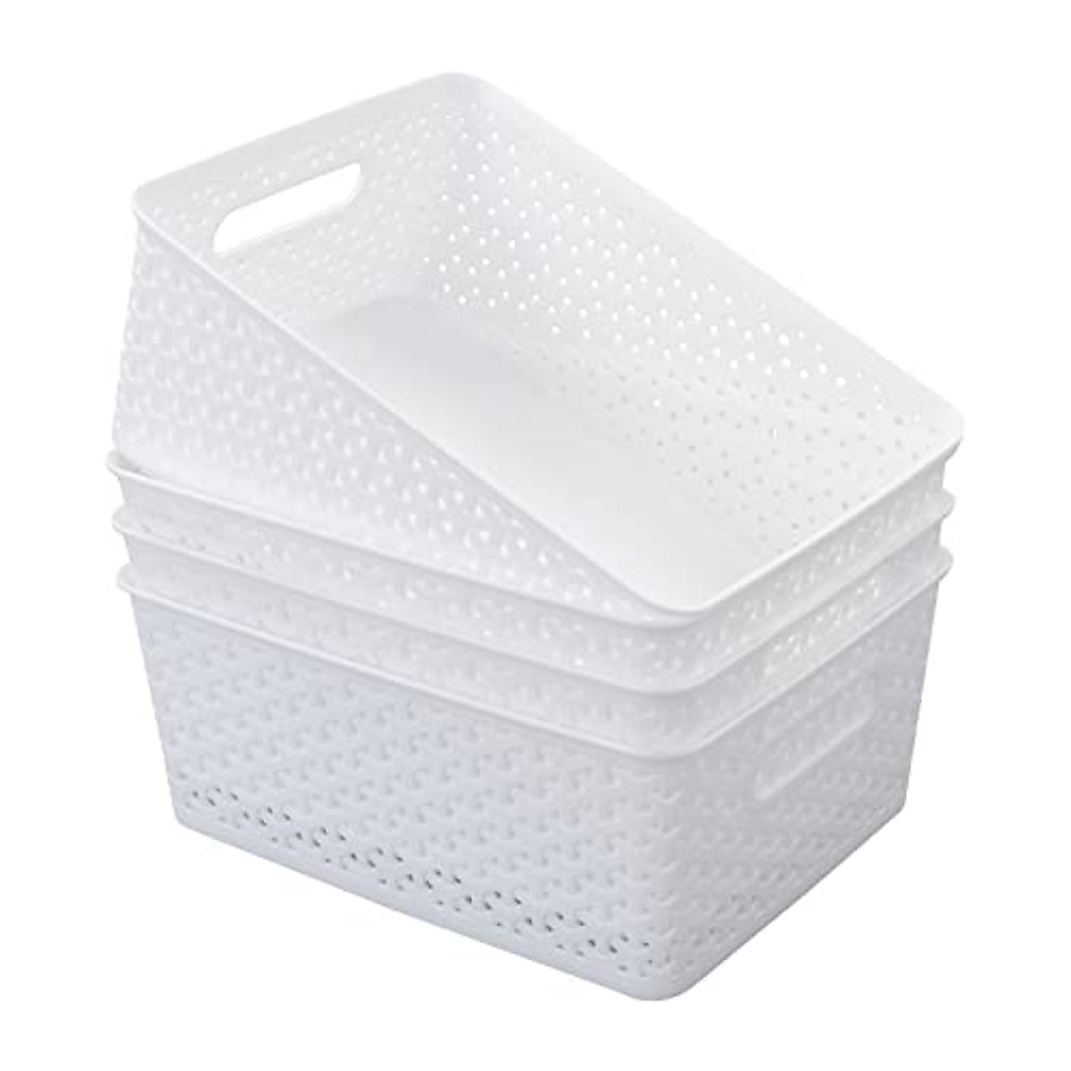 Inhouse Plastic Storage Baskets, White Plastic Bins Organizer, Set of 4