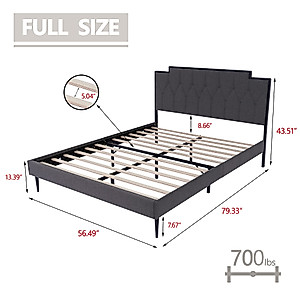 AGARTT Upholstered Platform Full Size Bed Frame with Headboard Premium Stable Wood Slat Support No Box Spring Required Black