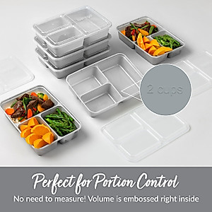 Bentgo® Prep 3-Compartment Containers - 20-Piece Meal Prep Kit with 10 Trays & 10 Custom-Fit Lids - Durable Microwave, Freezer, Dishwasher Safe Reusable BPA-Free Food Storage Containers (Silver)