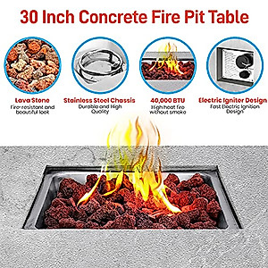 Outdoor Propane Fire Pit Table - CSA/ETL Certified Safe 40,000BTU Pulse Ignition Weatherproof Square Propane Gas Fire Table - Adjustable Flame, Thermocouple - PVC Cover, Lava Rock-SereneLife SLFPCN42