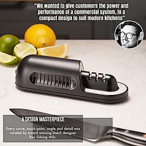 Electric Knife Sharpener - Professional 3 Stage Electrical Sharpening System for All Knives and Serrated Blades - Sharpen, Hone and Polish - Non-Slip Base, Magnet Compartment for Waste Collection
