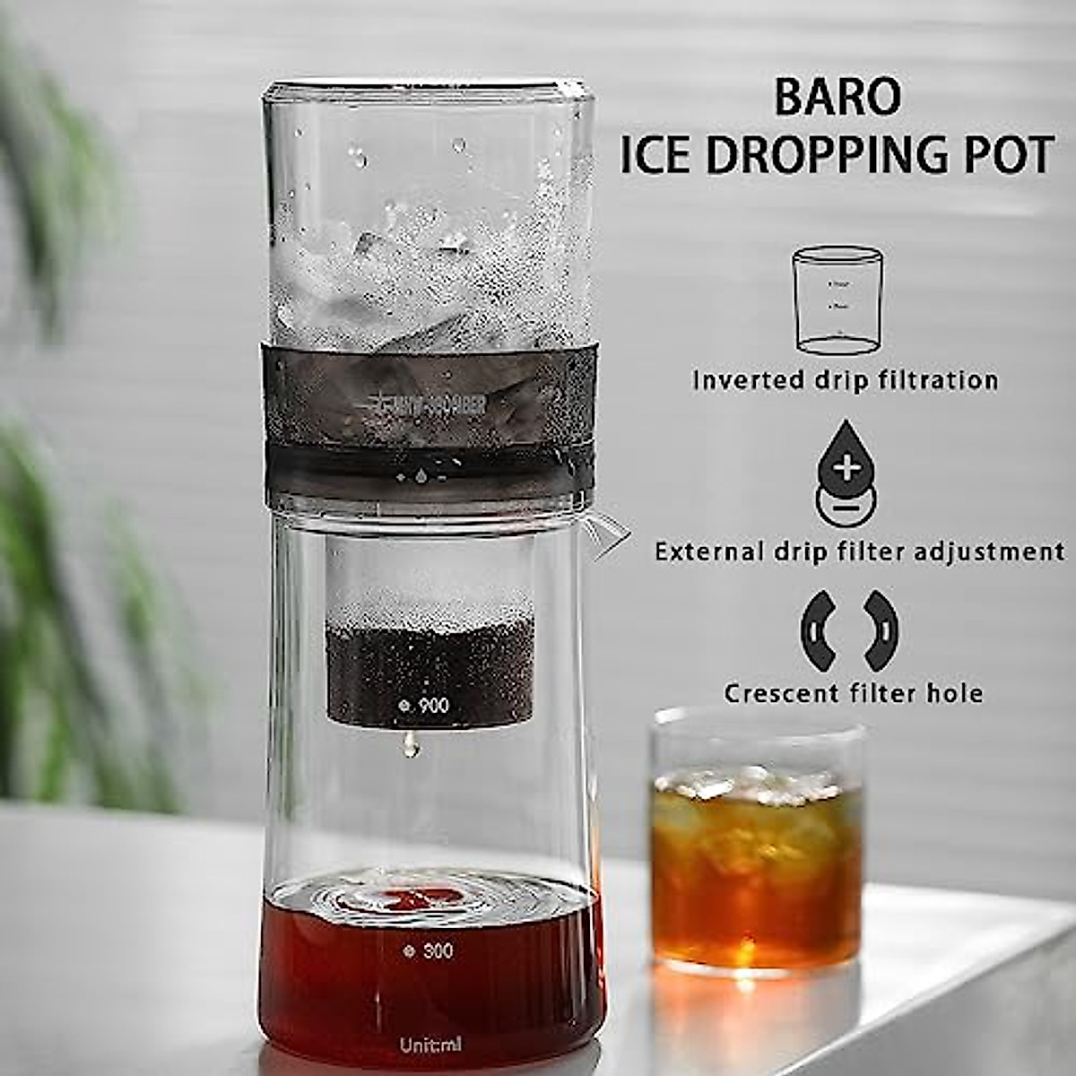 MHW-3BOMBER Cold Drip Coffee Maker Iced Brew Dripper Coffee Maker With Adjustable Water Flow Dutch Coffee,Borosilicate Glass 600ML 2-4Cup ID5900