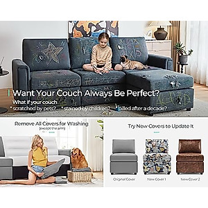 LINSY HOME Modular Sectional Sofa, Convertible L Shaped Sofa Couch with Storage, Memory Foam, Modular Sectionals with Ottomans, 5 Seat Sofa Couch with Chaise for Living Room, Grey