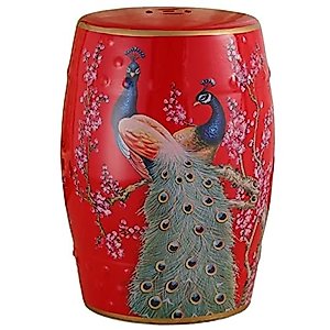 JENKEM Decorative Ceramic Garden Stool, Glazed Hollow Flower and Bird Changing Stool, Suitable for Living Room, Balcony, Garden, Etc. (Color : Red)