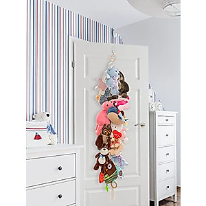 2 Pcs Cotton Boho Macrame Stuffed Animal Hanging Chain- Strong Toy Organizer Storage Chain 78" Handmade Plush Toys Hanging Chain with 40 Clips & 4 Hook Wall Toy Storage Chain Decor for Toys Hats