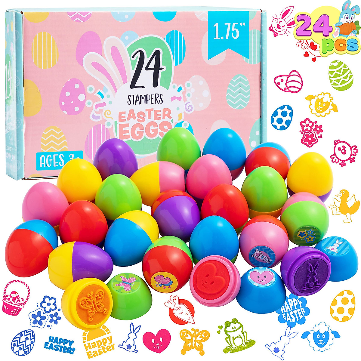 JOYIN 24 Pcs Easter Egg Stampers Toys for Easter Eggs Hunt Game, Basket Stuffers Fillers, Kids Gifts, Party Favor, Self Inking Stamp for Classroom Prize Supplies