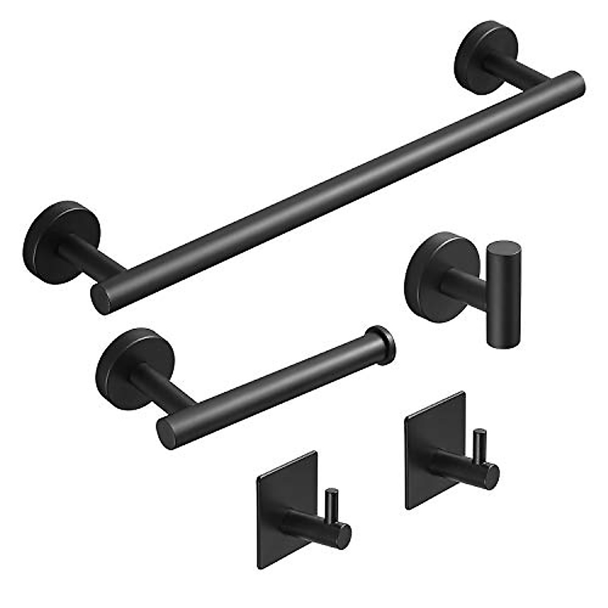 Sagetta 24 in Matte Black Bathroom Accessories Set 5-Piece, SUS304 Stainless Steel Bathroom Accessories Set Includes 24-inch Towel Bar Set,3 Robe Towel Hooks,Toilet Paper Holder (Matte Black)