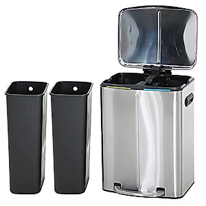 Bigacc Metal Dual Step Trash Can 10 Gallon/40L Stainless-Steel Garbage Can with Soft-Close Lid Anti-Fingerprint Mute Designed Trash Bin Trash Can for Kitchen,Bathroom,Restroom Office, Silver