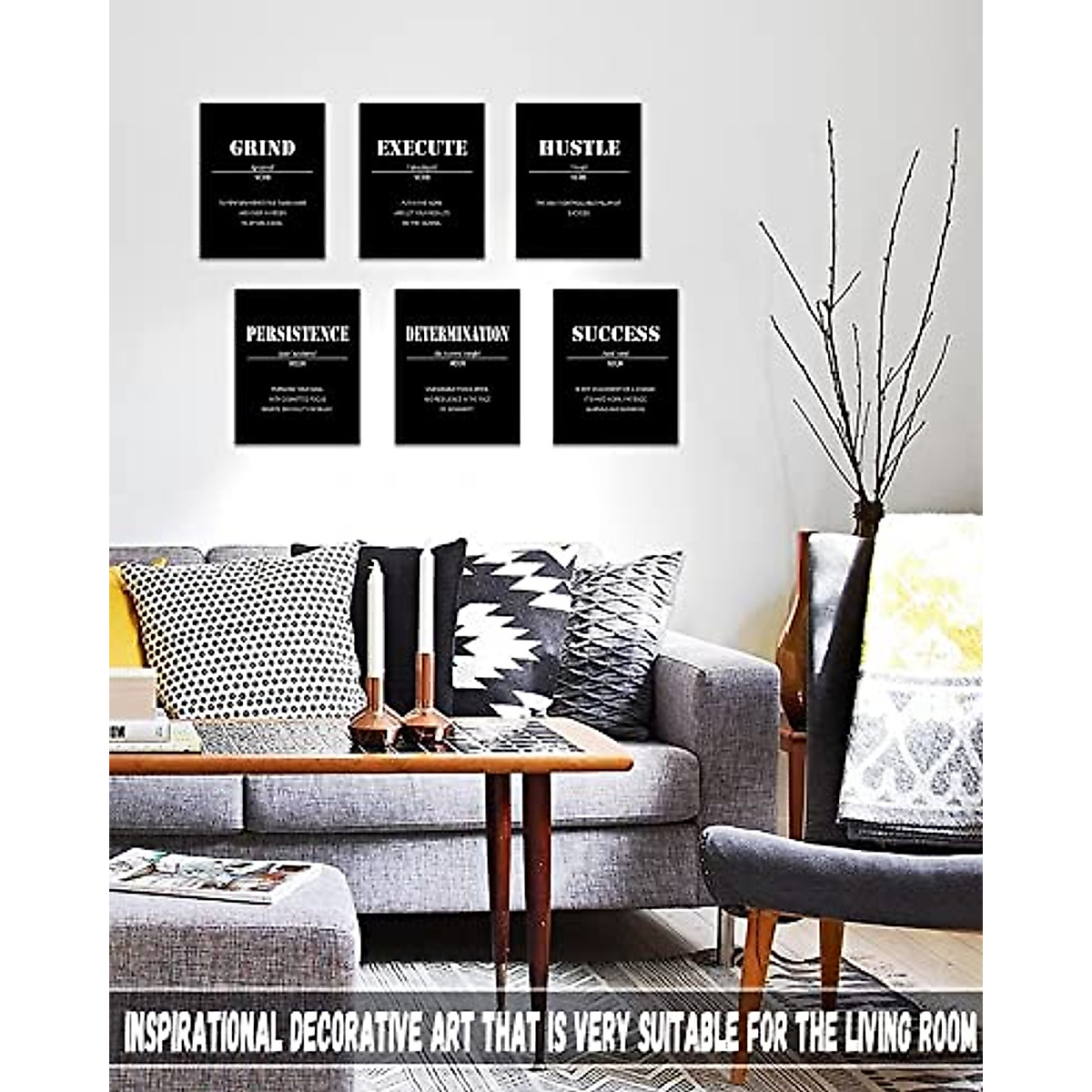 Drsoum Inspirational Office Wall Art - Motivational Wall Decor - Quotes Wall Art for Living Room - Encouraging Canvas Posters for Bedroom - Sayings for Wall Decor - 8” x10” x6 PCS (FRAMED)