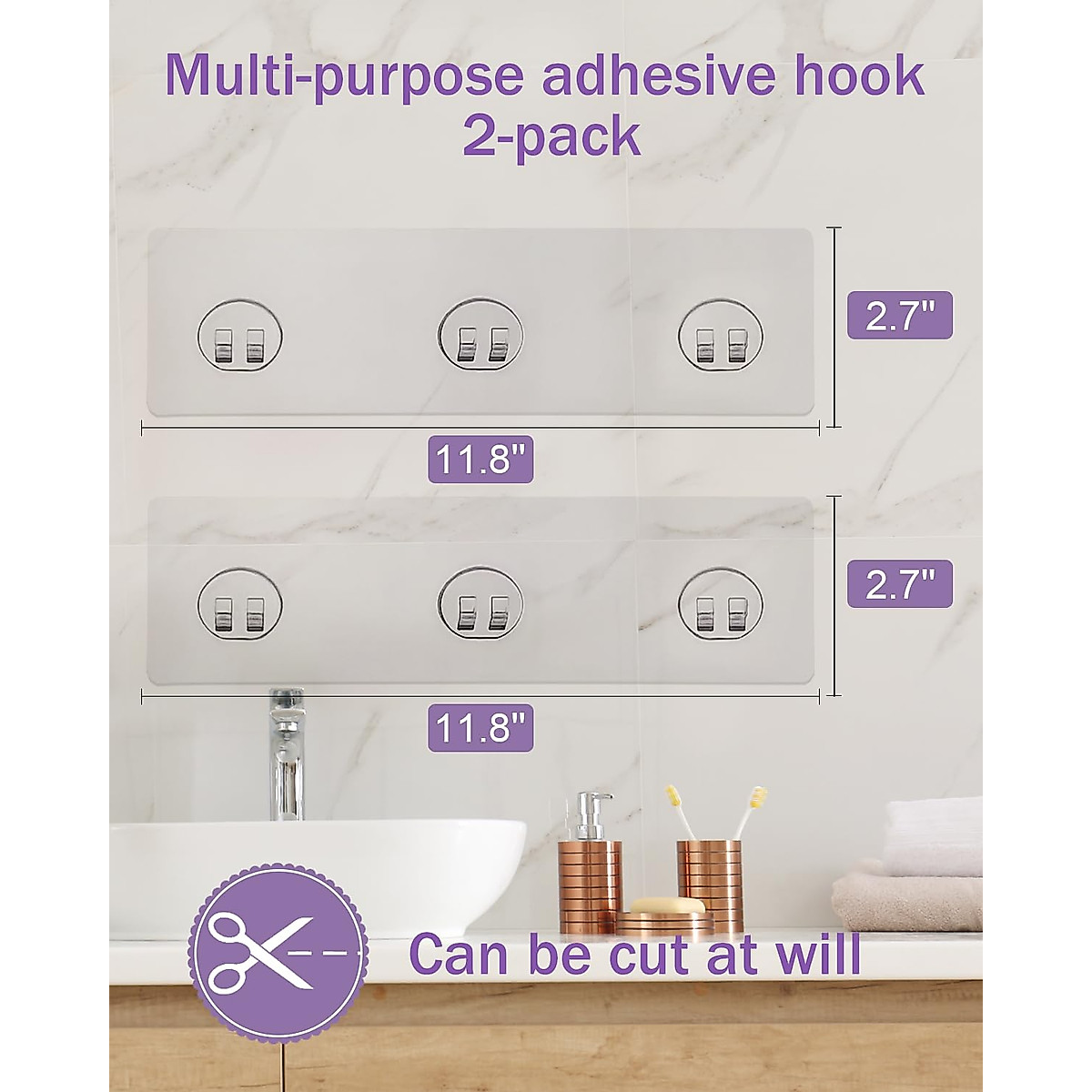 Kethmeva 2-PCS Shower Adhesive Hooks Shower Caddy Adhesive Replacement,Transparent Strong Hook Strip, Waterproof Without Drilling, can be Matched with soap Rack Storage Rack, Kitchen Rack