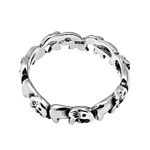 AeraVida Captivating Elephant Parade .925 Sterling Silver Band Ring | Animal Casual Fashion Ring | Statement Fashion, Promise Ring, Couple Unisex Ring | Size 6
