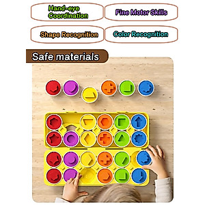 Matching Puzzle Eggs Learning Resources Toys, 12 Pack Toddlers Colour Shape Sorting Recognition Eggs Set, Preschool Fine Motor Skills Montessori Learning Puzzle Gift for 1 Year Boys Girls & Kids