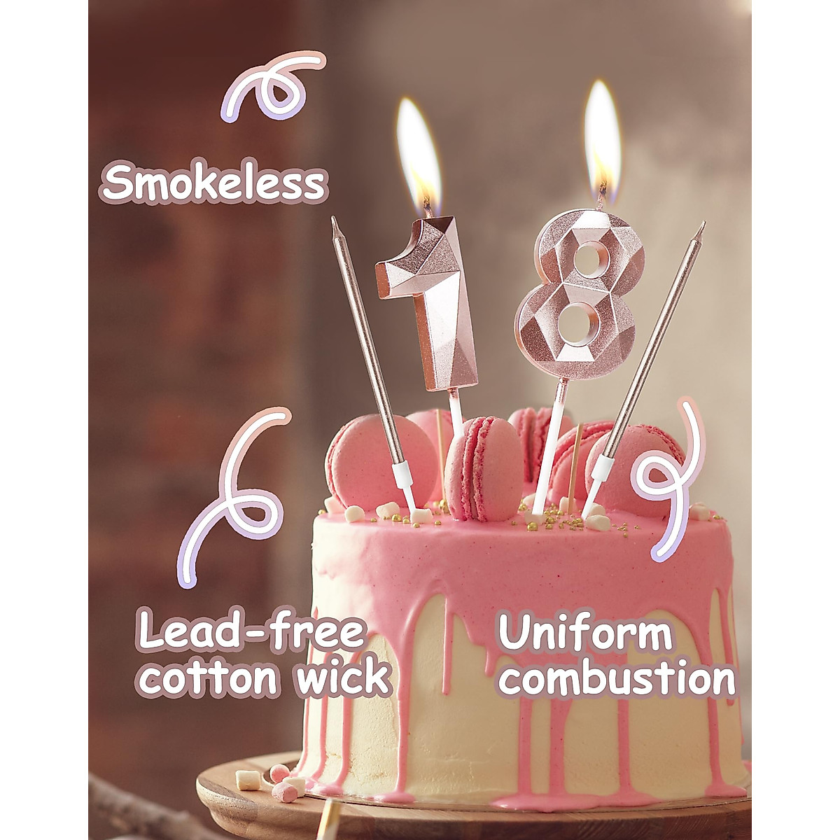 Rose Gold Birthday Candles Number 60 Candle with 6pcs Long Birthday Candles, Birthday Candles for Cake,60th Birthday Party Decorations Women Men Cake Topper Wedding Anniversary Celebration Supplies