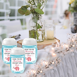 Hand Sanitizer Labels Thank You for Showering Our Little One with Love Stickers, Baby Shower Favor Party Favors Girls., Blue,1.26inches x 1.39inches
