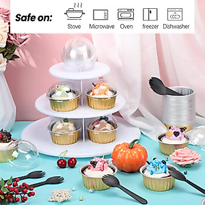 200 Pack 5oz Cupcake Liners with Dome Lids with 200 Pieces Spoons Bulk Aluminum Muffin Liners Foil Baking Cups Muffin Tin Dessert Pudding Holders for Individual Bakery Wedding Birthday Party