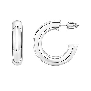 PAVOI 14K White Gold Colored Lightweight 6.5mm Chunky Open Hoops | 30mm White Gold Hoop Earrings for Women