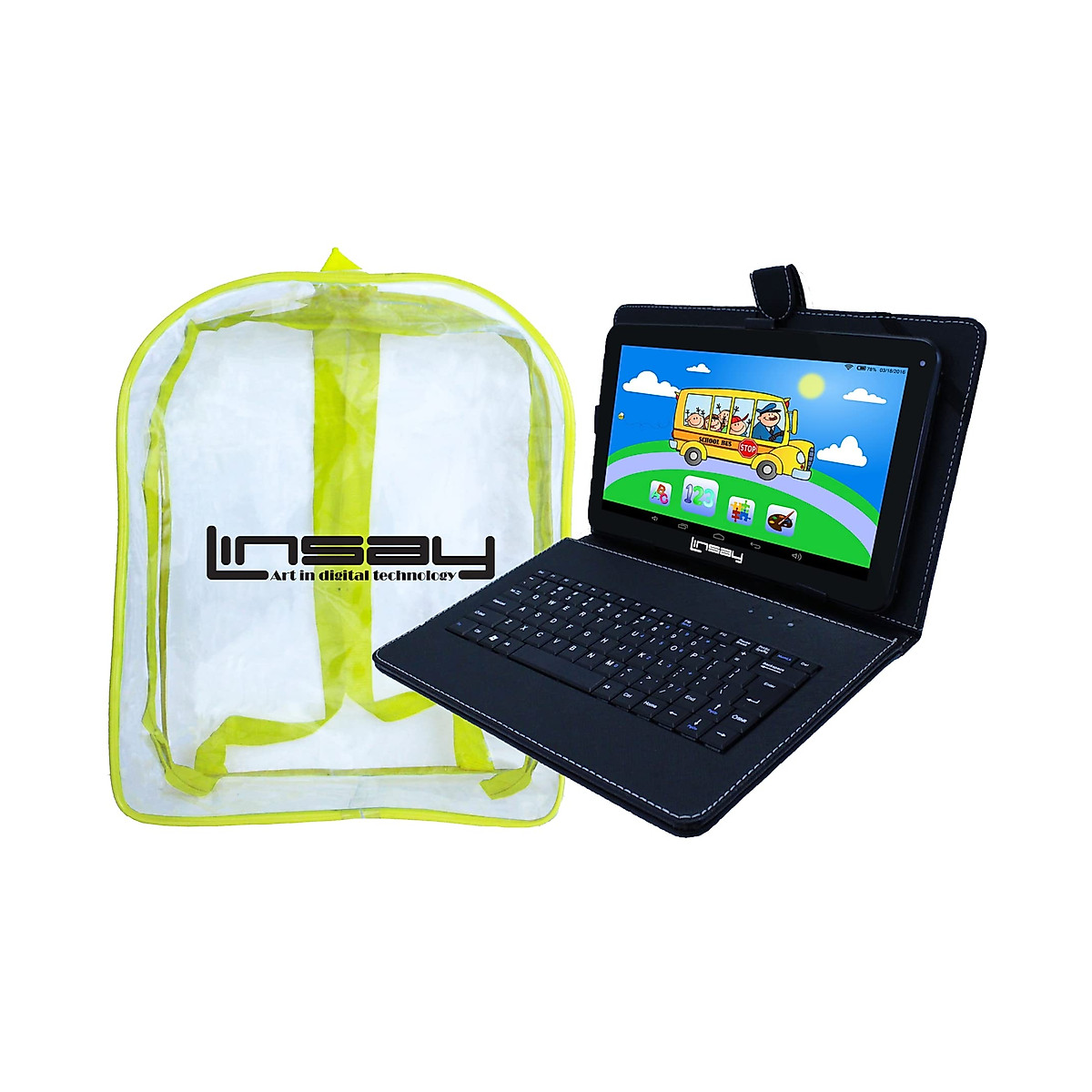 LINSAY 10.1" Quad Core 2GB RAM 32GB Android 11 Tablet with Black Keyboard and Backpack