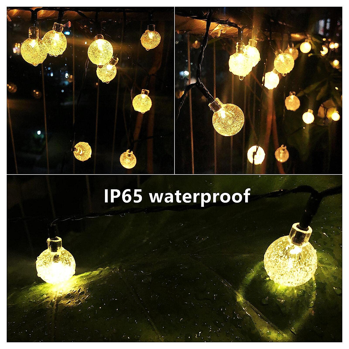 Solar String Lights Outdoor 36 Feet 60 Led Crystal Ball Lights Outdoor Waterproof Solar Powered Lights 8 Patterns Outdoor Patio Lights Garden Yard Porch Home Party Wedding Decoration (Warm White)