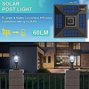 Solar Post Lights, 6000K Dusk to Dawn Solar Lamp Post Light with Pier Mount Base, Solar Post Lights Outdoor Waterproof for Garden Yard Landscape Pole Pillar, Outside Decorative Lamp(Cool White)