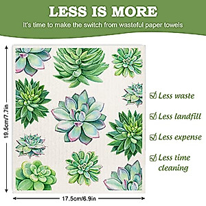 AnyDesign Succulent Swedish Dishcloth Green Mini Plants Absorbent Cotton Kitchen Towel Reusable Cleaning Dish Cloth for Spring Summer Party Home Housewarming, 7 x 8 Inch, 4 Pack