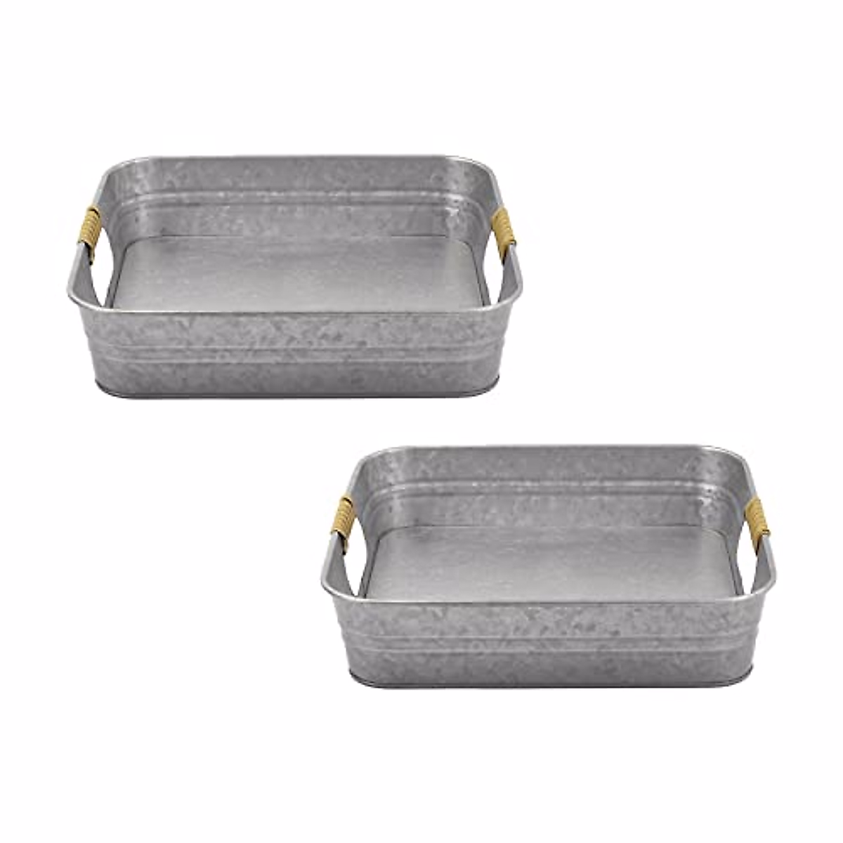 Farmhouse Tray for Coffee Table – Beautiful Galvanized Tray Decor, 12"x12" Galvanized Coffee Table Tray Decor, Galvanized Serving Tray with Handles for Your Home (Set of 2,Galvanized)