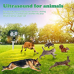 Kittmip 2 Pieces Ultrasonic Animal Repeller Solar Powered Animal Repellent Animal Deterrent Devices Waterproof with Motion Sensor Audible Alarm Flashing Light for Garden Cat Dog Mice Bird Deer