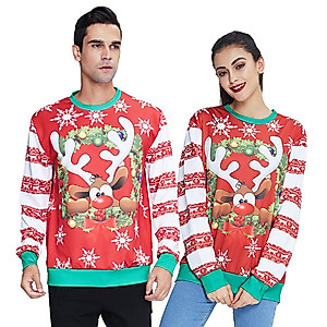 Ahegao Ugly Christmas Sweaters for Men Women Fancy Cute Deer Garments Xmas Crazy Shirts Coat Stylish Eye Catching Personalized Pullover Sweatshirts for Male Guys Festival Party Clothing XL