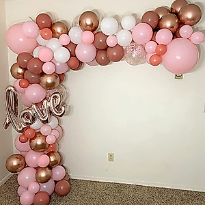 Pateeha Dusty Pink Balloon Arch Garland Kit 135 Pcs Dusty Rose Gold Balloon Garland Double Stuffed Baby Pink White Balloons for Birthday Baby Shower Mothers Day Decorations