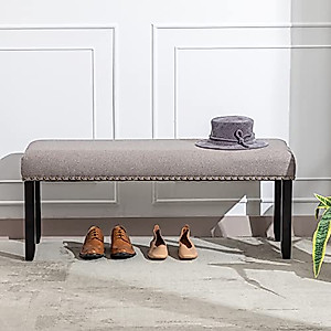DUHOME Upholstered Entryway Bench, Fabric Bedroom Bench Ottoman Bench End of Bed Bench Dining Bench with Nailhead Trim Wooden Legs for Living Room Dining Room, Gray