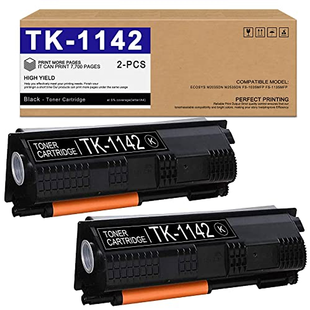 (2 Pack, Black) TK1142 Compatible TK-1142 (1T02ML0US0) Toner Cartridge Replacement for Kyocera ECOSYS M2035dn M2535dn FS-1035MFP FS-1135MFP Printer Toner Cartridge, Sold by DZYDZSWGS