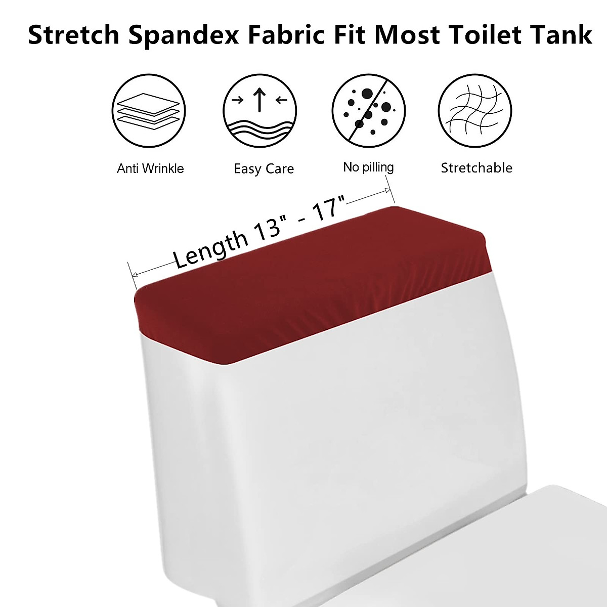 AZHCHKE Toilet Tank Lid Cover, Bathroom Stretch Washable Spandex Toilet Tank Protector Cover with Elastic Bottom, Burgundy