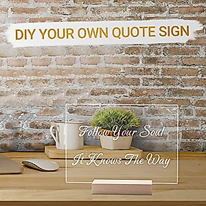 TLunlove Clear Acrylic Sheet with Wood Stand, 8 x 10 inch, 5 Pack Acrylic Wedding Signs Blank with Holder, DIY Acrylic Table Signs, Scratch Resistant, Smooth Edges