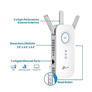 TP-Link AC1900 WiFi Extender (RE550), Covers Up to 2800 Sq.ft and 35 Devices, 1900Mbps Dual Band Wireless Repeater, Internet Booster, Gigabit Ethernet Port (Renewed)