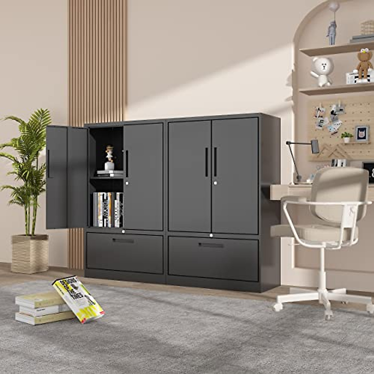 SISESOL Metal Storage Cabinet with Drawers, 51" File Cabinets for Home Office, Locking Steel Storage Cabinet with Doors and Shelves for Home, Office, Warehouse, Garage, School(Black, 1 Drawer)