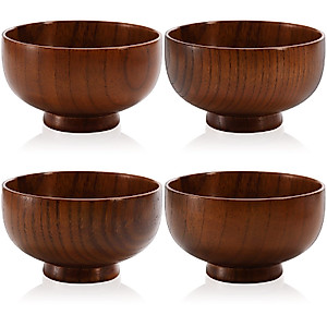Fasmov Handmade Wood Bowl, 4 Pack Jujube Wooden Salad Bowl Set, Wood Bowl Serving Tableware for Rice, Soup, Dip, Coffee, Tea, Decoration