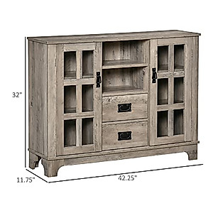 HOMCOM Kitchen Sideboard, Glass Door Buffet Cabinet, Coffee Bar Cabinet with Storage Drawers & Adjustable Shelves for Living Room, Grey