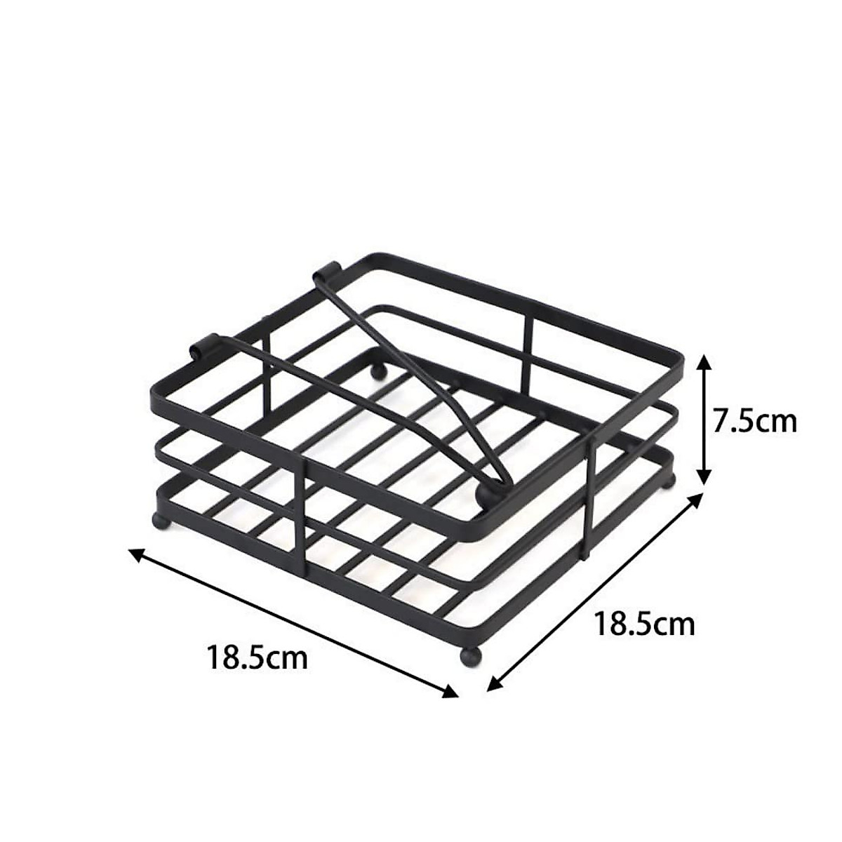 Flat Napkin Holder, Tissue Rack Stand for Kitchen Dining Table, Black Metal Napkin Dispenser with Weighted Arm, Square Tissue Holder for Farmhouse Kitchen Countertops Tables Tissue Storage basket
