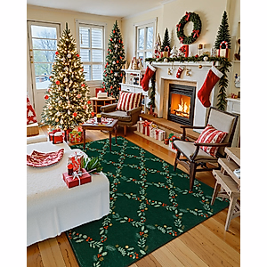 Seavish 2024 Christmas Area Rug 5x7 Area Rugs for Living Room Low Pile Soft Washable Rugs for Bedroom Aesthetic Xmas Green Diamond Floor Cover Carpet Rug for Dining Room Nursery Playroom Home Office