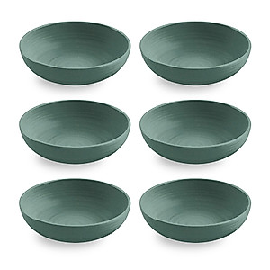TarHong Planta Artisan Solids Low Bowl, Planta (Majority Plant Based with Melamine Binder), Shatterproof, Indoor/Outdoor Entertaining, Matte Teal, Set of 6