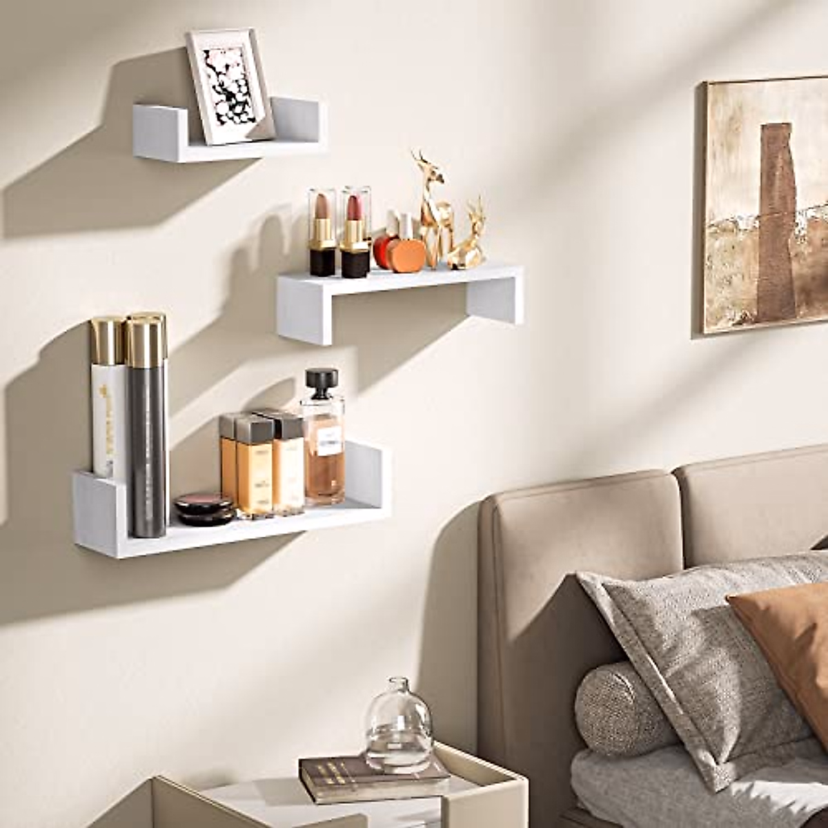 SRIWATANA Floating Shelves Wall Mounted, Solid Wood Wall Shelves, White