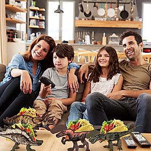 Dinosaur Taco Holders - T-Rex Premium Novelty Taco Stand and Set of 4 Dino Flat Fold Stands