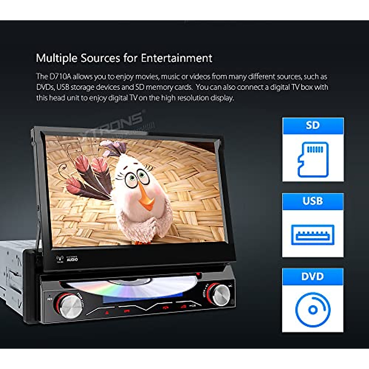 XTRONS Single Din Car Stereo Android 10 Car Radio DVD Player 7 Inch Touch Screen GPS Navigation 1 Din Qualcomm Bluetooth Head Unit Support Car Auto Play Android Auto Backup Camera DVR OBD2 TPMS