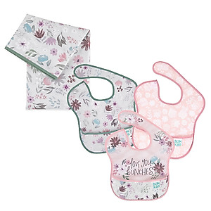 Bumkins Bibs for Girl or Boy, SuperBib Baby and Toddler 6-24 Months, Essential Must Have for Eating, Feeding Set, Waterproof Splat Mat for Under High Chair, Mess Saving, Fabric 3-pk Floral and Lace