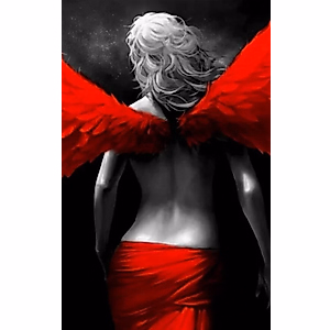 5D Diamond Painting by Number Kits Black and Red Wing Angel Woman Back Round Diamond Art Full Drill Mosaic Embroidery Cross Stitch for Wall Decoration(30x40cm)