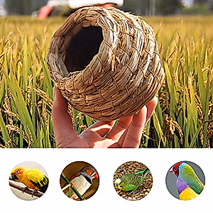 kathson Birdcages Straw Bird Nests Natural Grass Woven Birdhouse Resting Breeding Nesting Cages Hideaway Shelter for Finch Canary Budgie Lovebird Pearl Bird and Small Parrot 