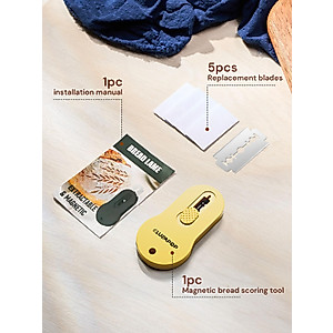 CLUEAPOP Bread Lame Sourdough Scoring Tool Extractable & Magnetic - Professional Dough Scoring Tool for Sourdough Bread Baking & Bread Making Tools - Scoring Patterns Booklet & 5 Razor Blades