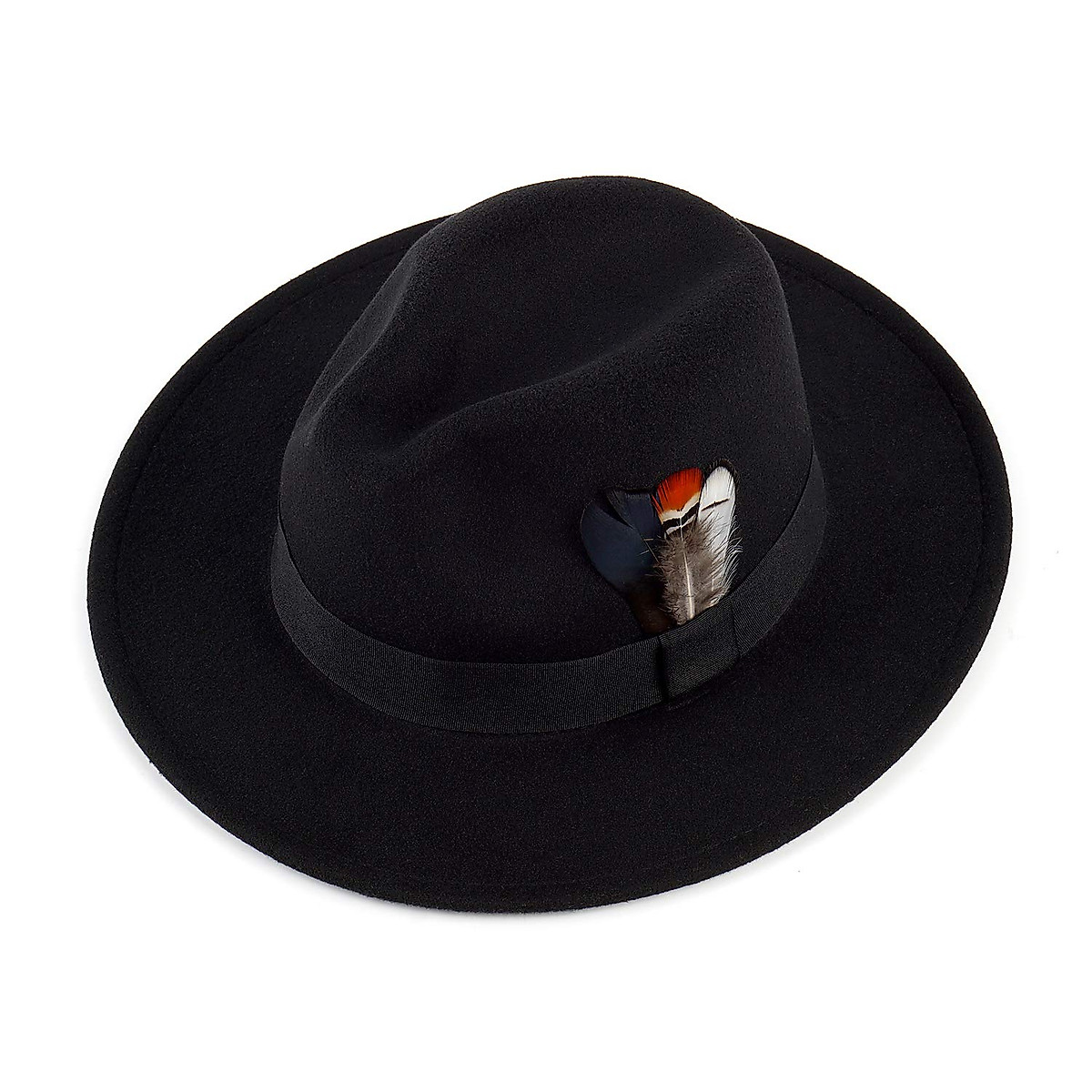 FADACHY Classic Fedora Hat for Men & Women Wide Brim Felt Hat Panama Dress Hat Black Fedora, L Large XL