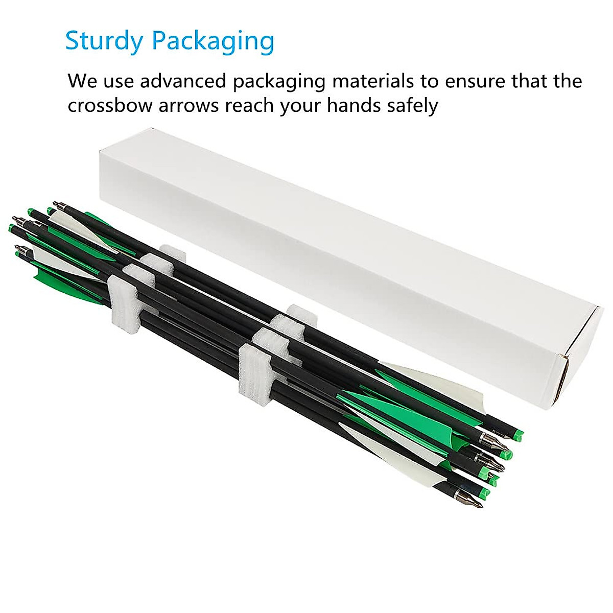 IRQ 20 Inch Crossbow Bolts and Crossbow Broadheads Set, Carbon Crossbow Arrows for Hunting and Outdoor Practice, 12 Green Arrows, 6 Broadheads(18 Pack)